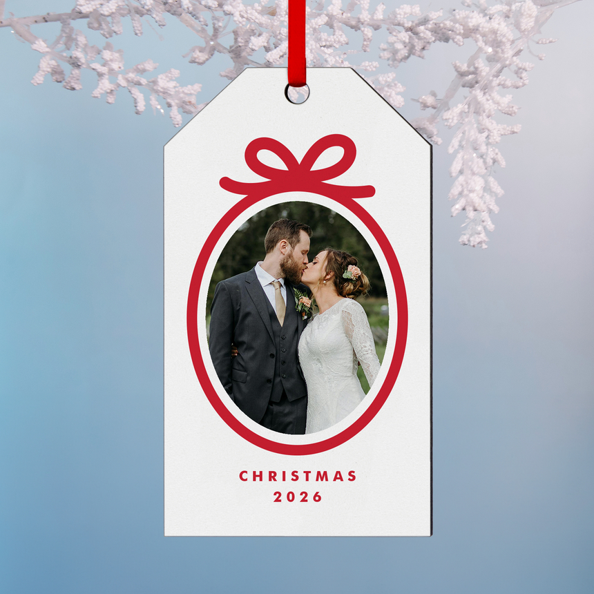 Red Bow Photo Gift Tag Ornament at Gifts.com