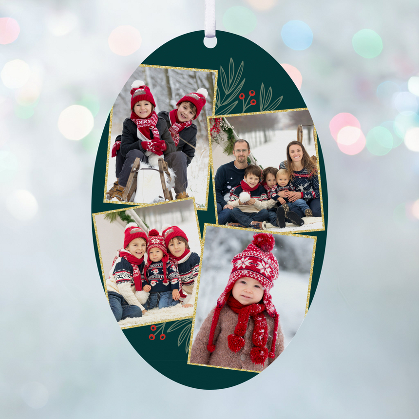 Holly Photo Collage Oval Ornament | Personal Creations