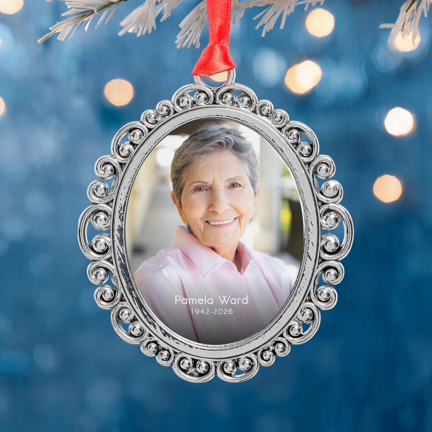 Custom Photo Ornate Oval Memorial Ornament | Personal Creations