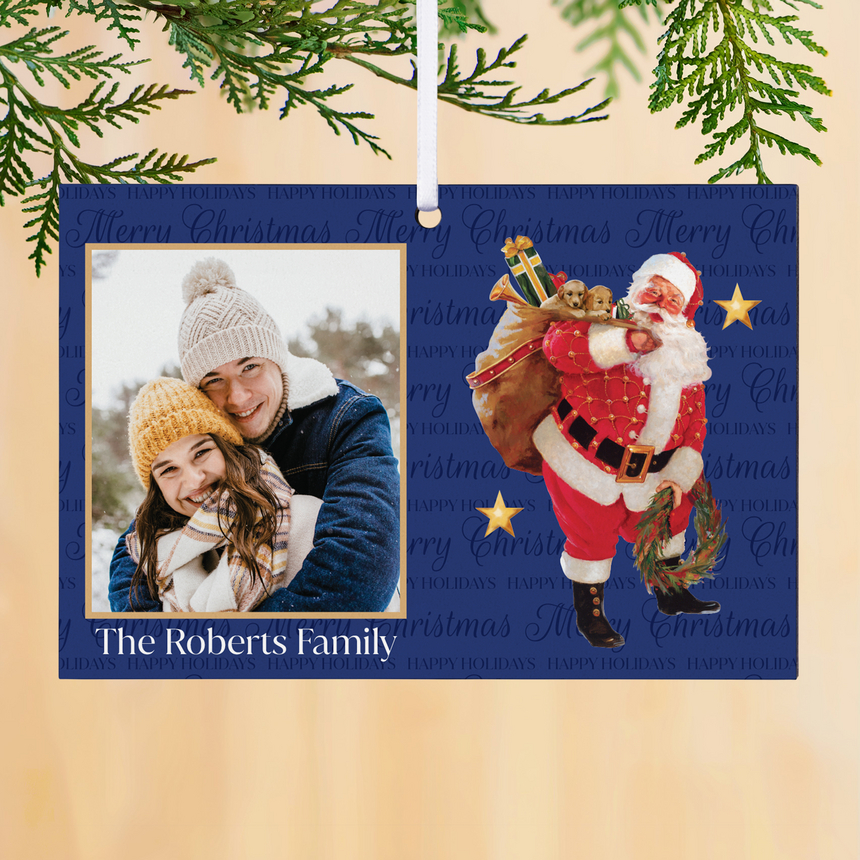 Santa Christmas Greetings Photo Rectangle Ornament | Personal Creations