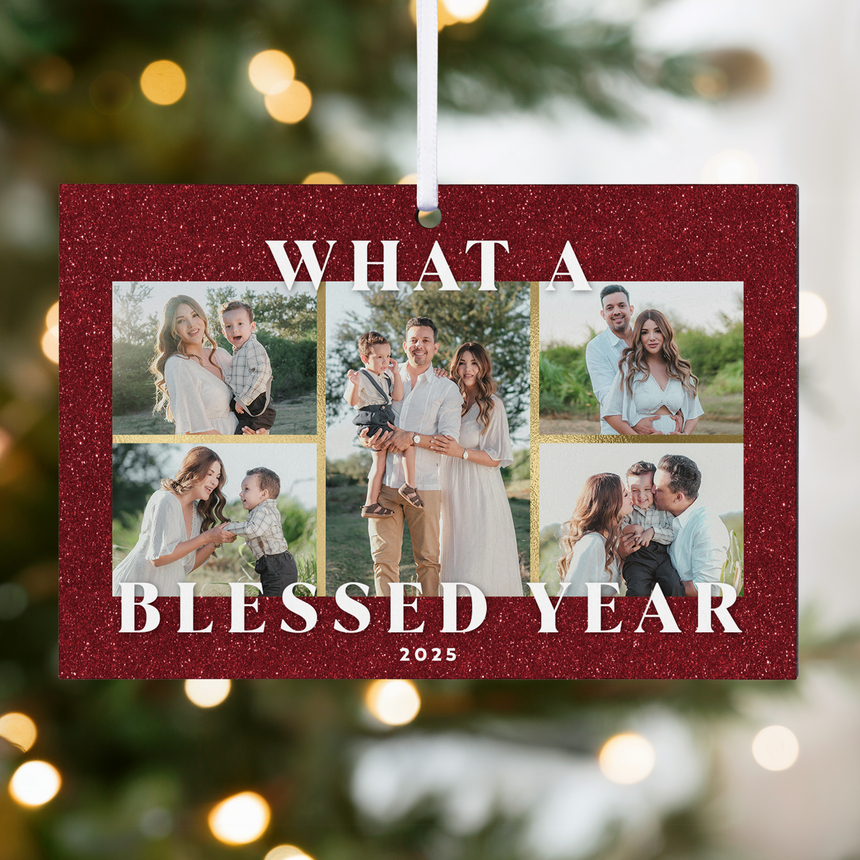 Cherished Blessings Photo Collage Rectangle Bauble | Stocking Shop UK