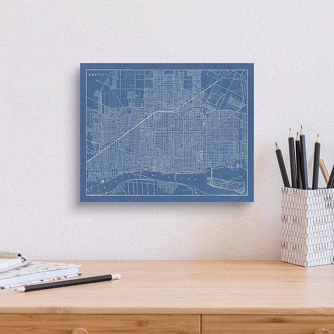 Old Map of Detroit, Michigan, Blue, 1901 Canvas Print | CanvasWorld