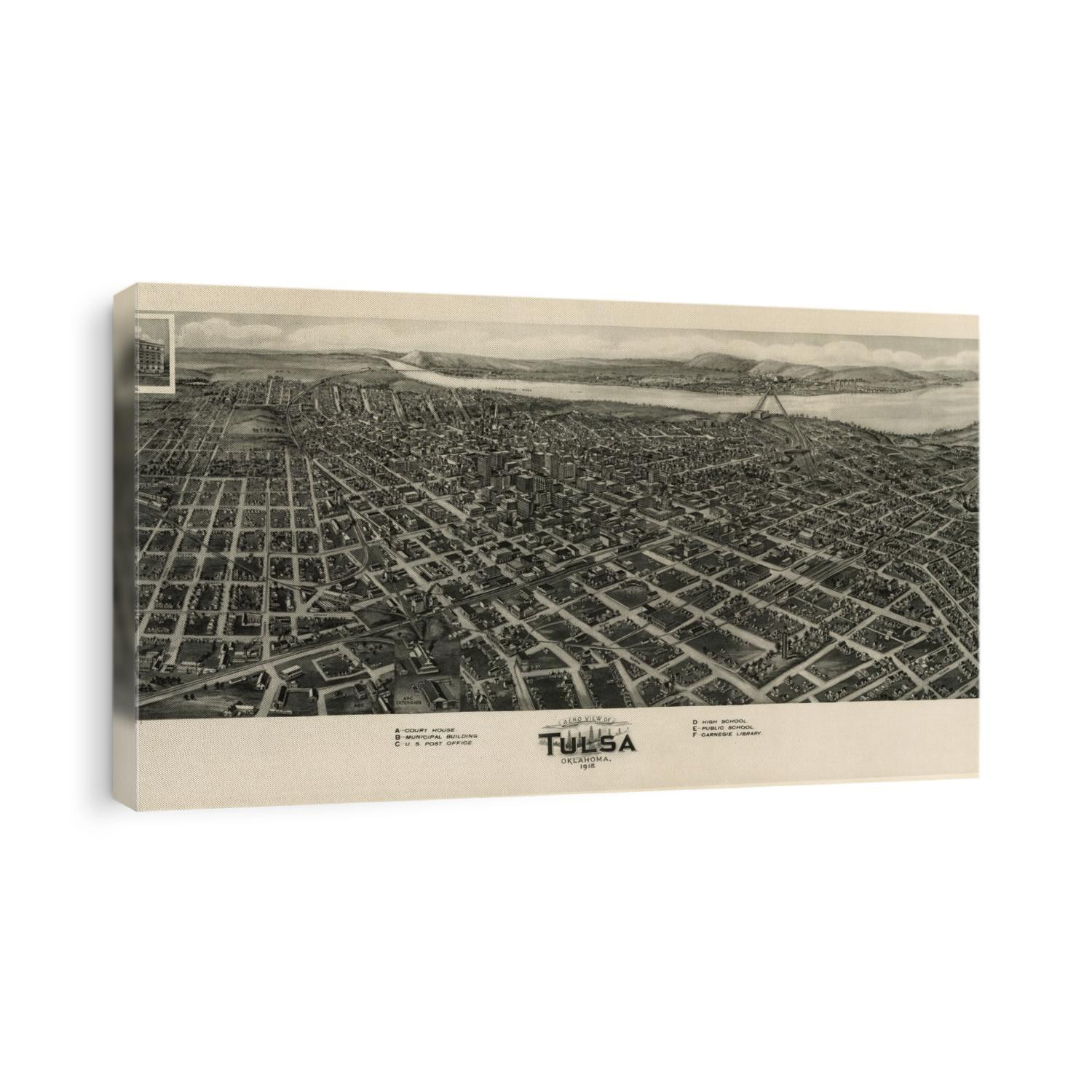 Old Bird's Eye View Map of Tulsa, Oklahoma, 1918 Canvas Print | CanvasWorld