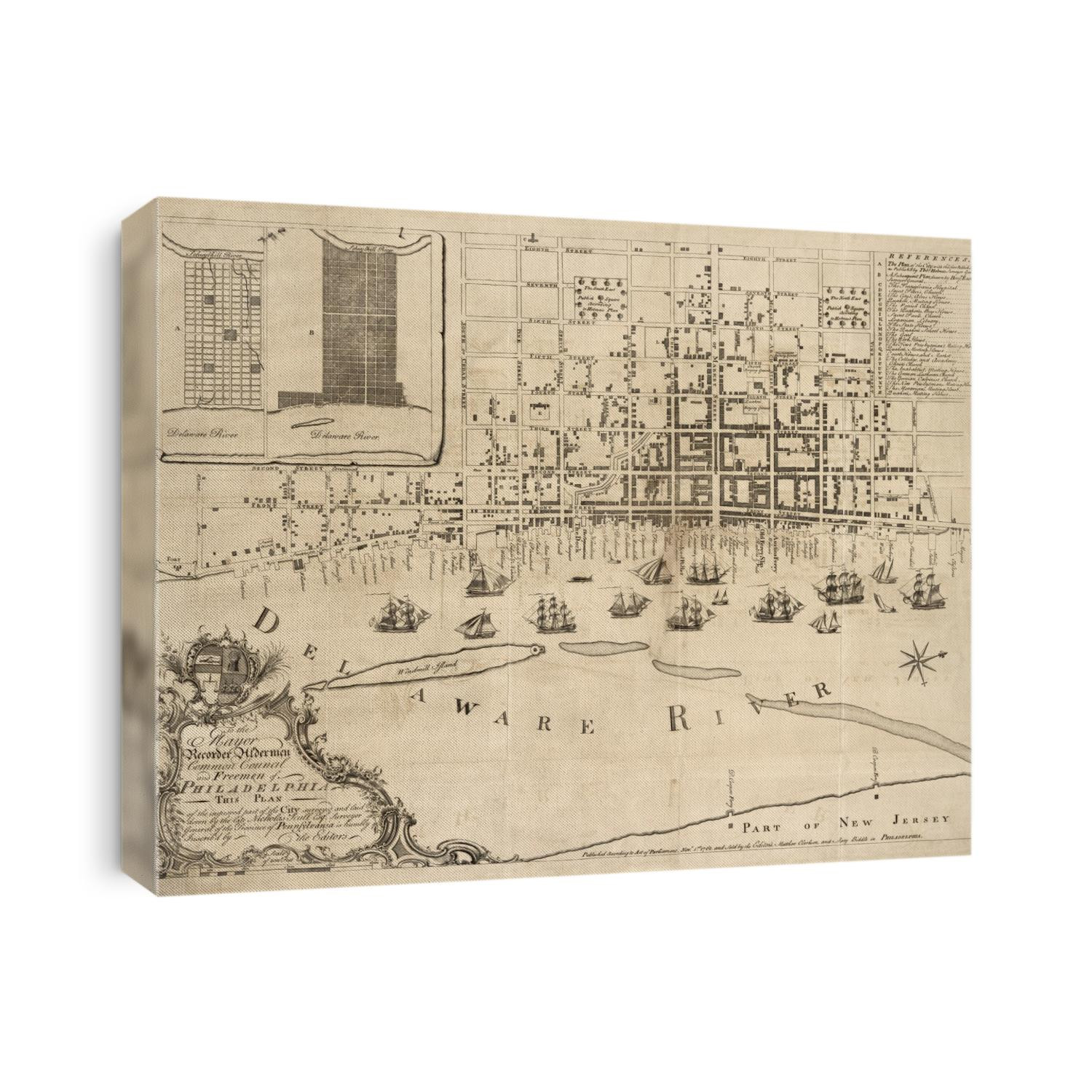 Old Map of Philadelphia, Pennsylvania, 1762 Canvas Print | CanvasWorld