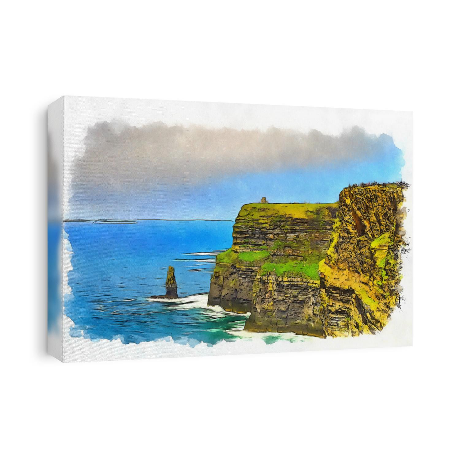 Cliffs Of Moher In Ireland, Watercolor Sketch Illustration Canvas Print ...
