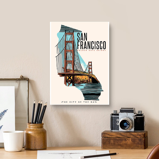 San Francisco Slogan With Golden Gate Bridge Illustration Canvas Print ...