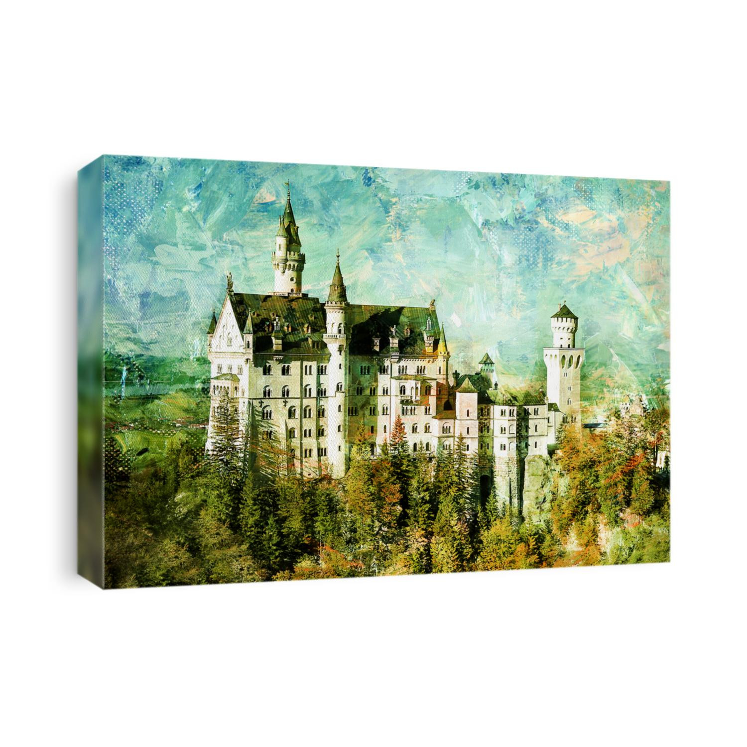 Neuschwanstein Castle - Picture In Painting Style Canvas Print ...