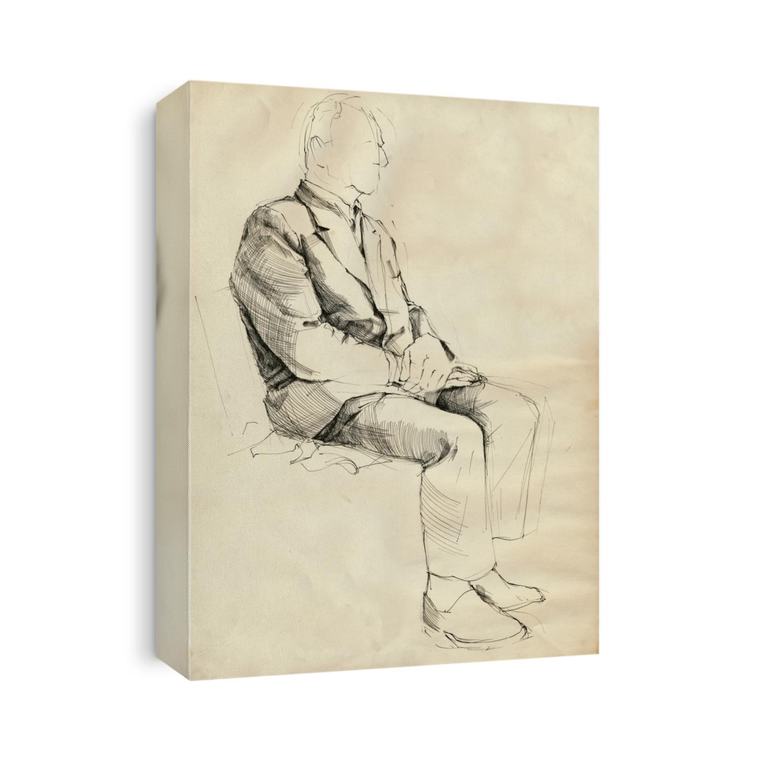 Hand Drawing Picture, Pen And Ink, Unknown Sitting Man Without Face ...